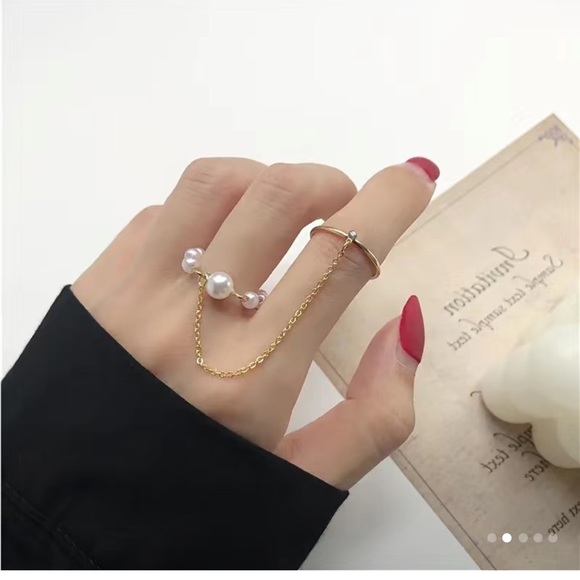 Jewelry | Hand Chain Faux Pearl Rhinestone Ring 22k Gold Plated Jewelry ...